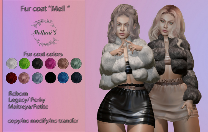 Second Life Marketplace - Mellani's Fur coat ''Mell ''FatPack