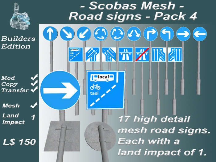 Second Life Marketplace - Scobas Mesh blue road signs pack 4