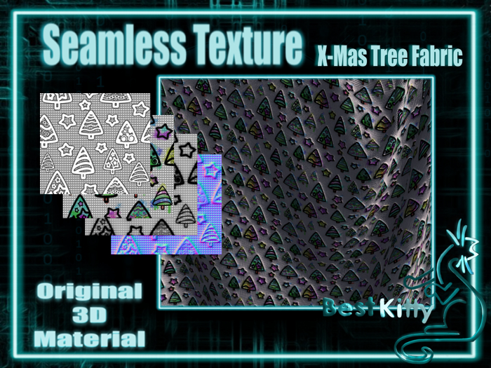 Second Life Marketplace - ! Best Kitty ~ Seamless 3D Texture ~ Christmas Tree Fabric