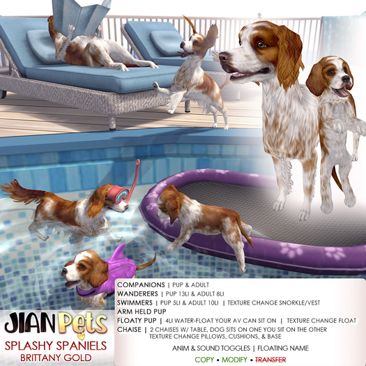 Second Life Marketplace - JIAN Pets Splashy Spaniels / Brit. Gold