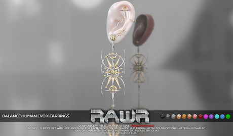 Second Life Marketplace - RAWR! Balance HUMAN EvoX Earrings (add me)