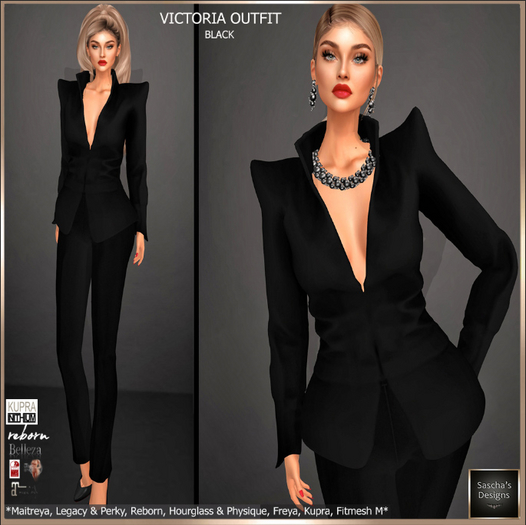 Second Life Marketplace - SAS - Victoria Black Outfit (MB & FM)