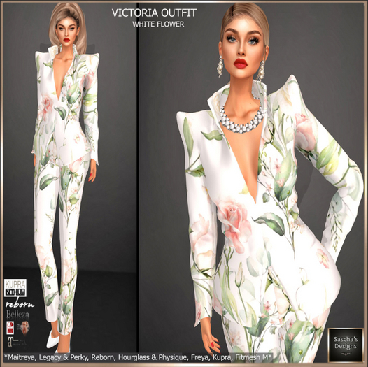 Second Life Marketplace - SAS - Victoria White Flower Outfit (MB & FM)
