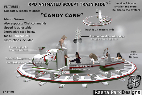 Second Life Marketplace - ANIMATED SCULPT TRAIN RIDE v2 - "Candy Cane ...