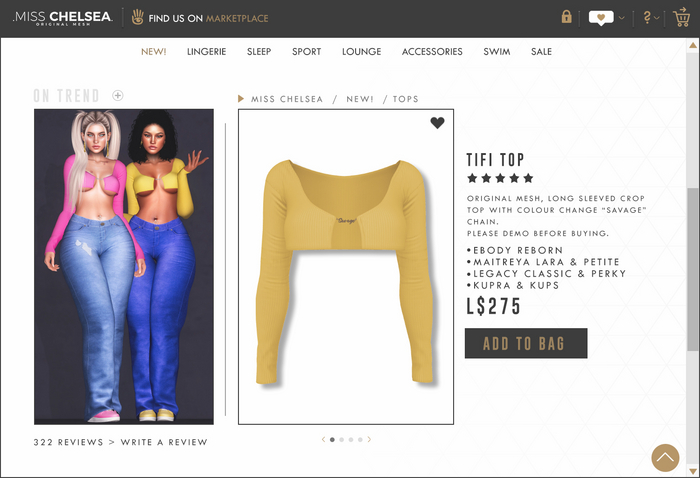 Second Life Marketplace - .miss chelsea. Tifi Top Yellow