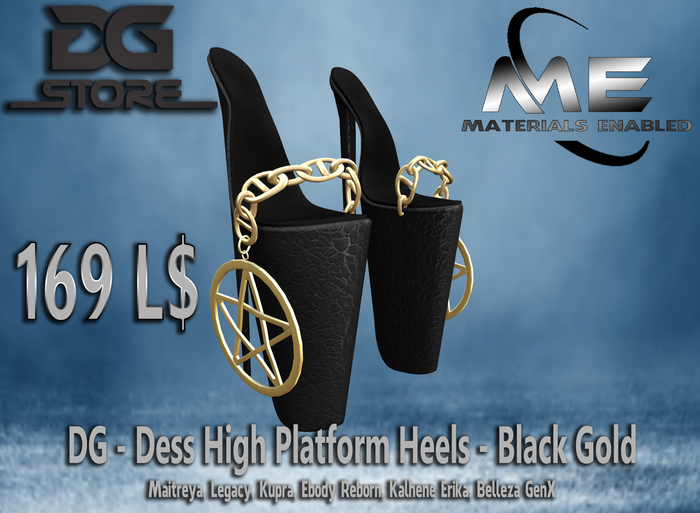 Second Life Marketplace - DG - Dess High Platform Heels - Black/Gold ...