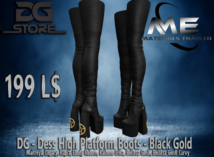 Second Life Marketplace - DG - Dess High Platform Boots - Black/Gold ...