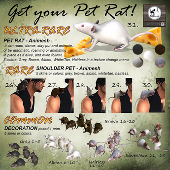 Second Life Marketplace - FaceDesk - Albino Animesh Rat Shoulder Pet - RARE