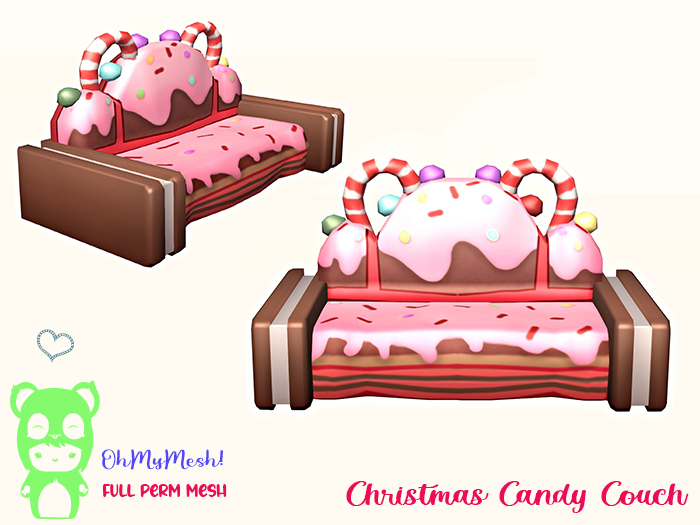 Second Life Marketplace - OhMyMesh! Christmas Candy Couch Full Perm Mesh