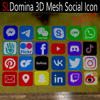Second Life Marketplace - [FP] SLDomina - 24 3D Mesh Social Icons FULL ...