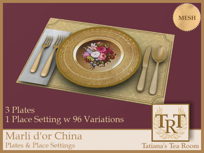 Second Life Marketplace - TTR-Marli d'or China Plates & Place Settings