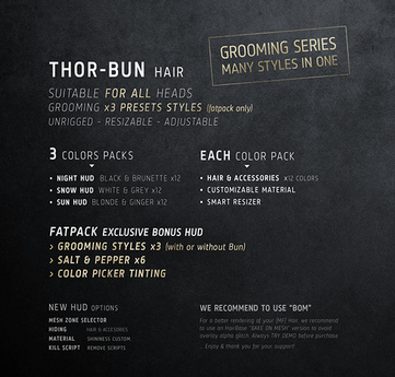Second Life Marketplace - [MAGNIFICENT] DEMO THOR Bun - Grooming Hair ...