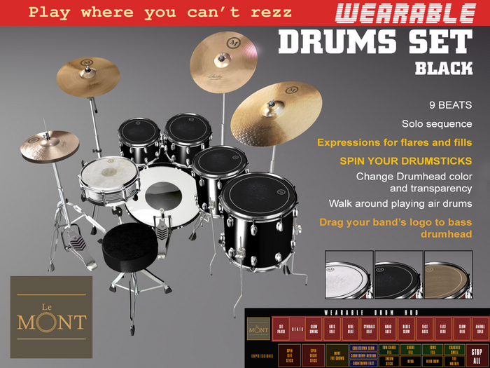 Second Life Marketplace - Wearable Drums Set Black