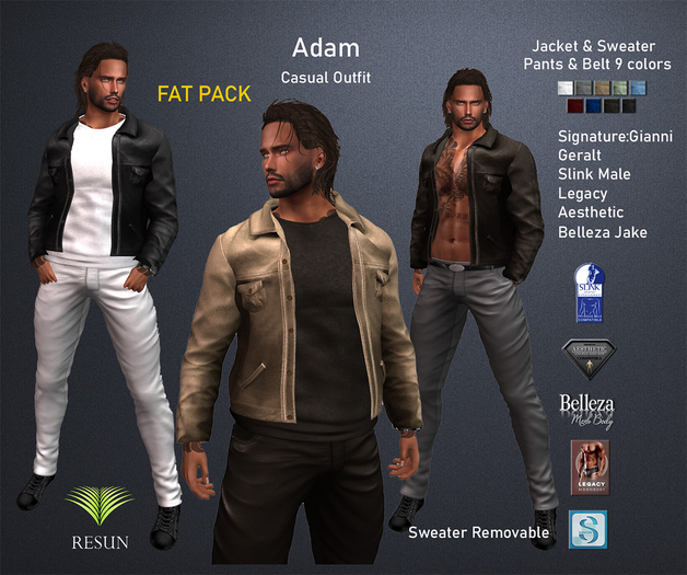 Second Life Marketplace - Res_Adam casual outfit Fat Pack