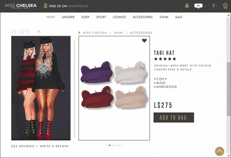 Second Life Marketplace - .miss chelsea. Tabi Hat Colour Pack 2