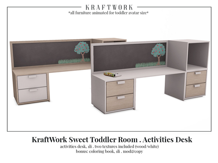 Second Life Marketplace - KraftWork Sweet Toddler Room Activities Desk(ADD)