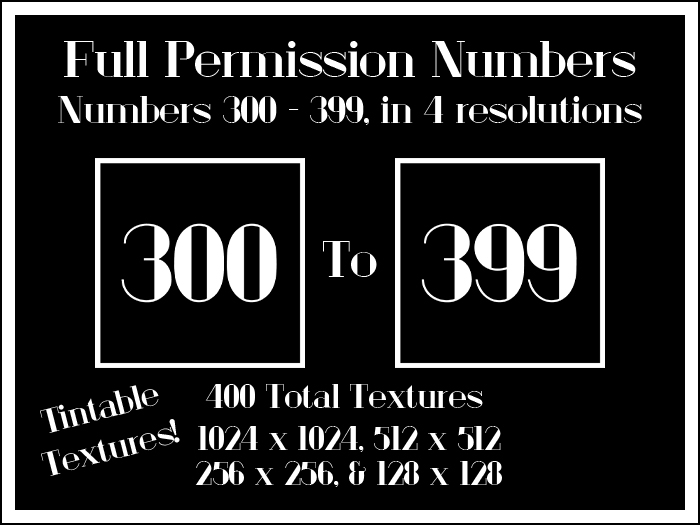 Second Life Marketplace - Numbers - London - 300-399 (W/B) - 400 Textures