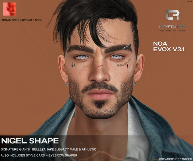 Second Life Marketplace - { Treystar Inc. } - Lelutka Noa EvoX shape Nigel
