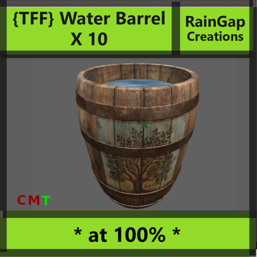 Second Life Marketplace - {TFF} WATER BARREL X 10 ACTUAL ITEM