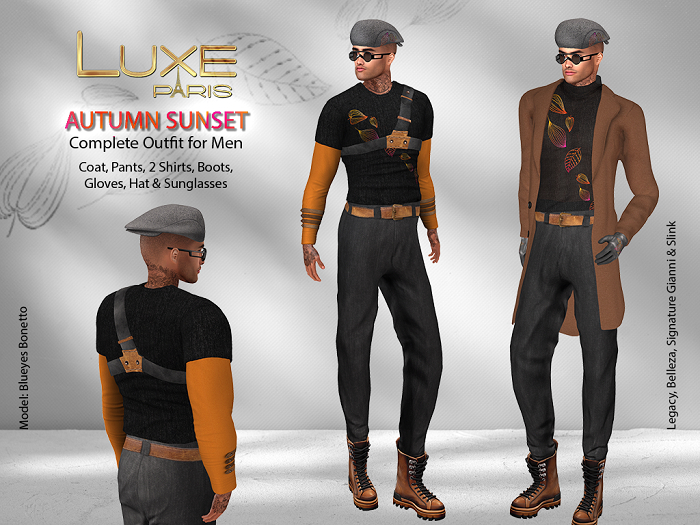 Second Life Marketplace - LUXE Paris AUTUMN SUNSET Mens Outfit