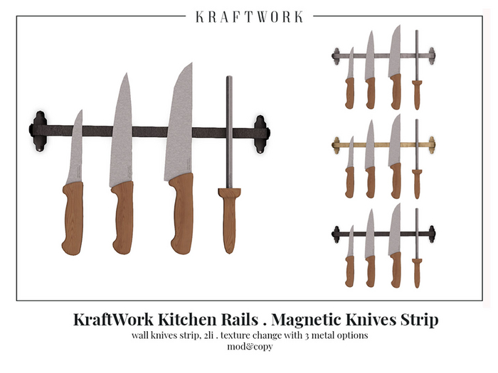 Second Life Marketplace - KraftWork Kitchen Rails . Magnetic Knives ...