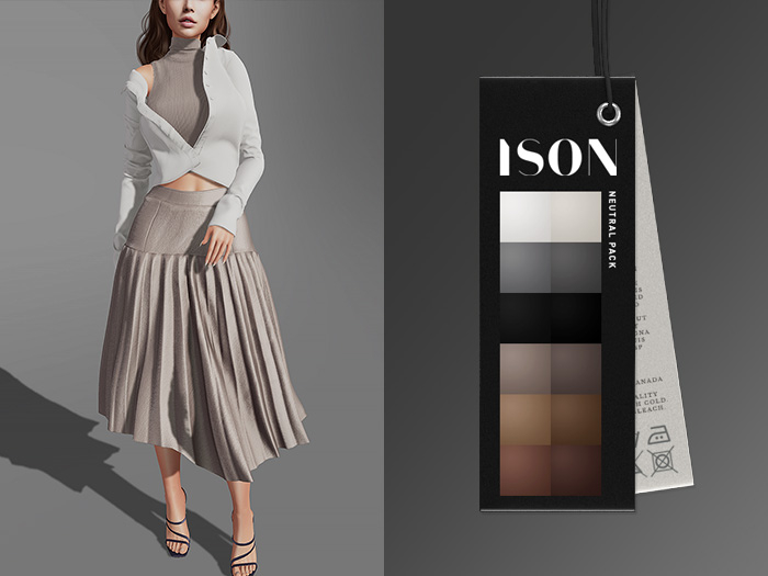 Second Life Marketplace - ISON - fernanda pleated midi skirt (neutral)