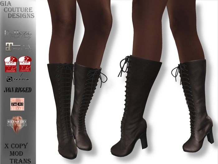 Second Life Marketplace - "GCD" Livvy Laced Leather Boots Brown