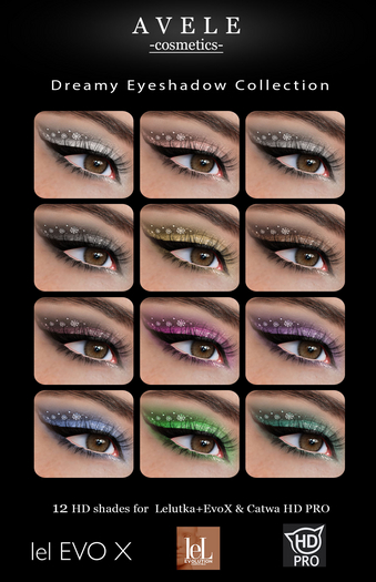 Second Life Marketplace - Avele-Dreamy Eyeshadow Collection/Catwa HDPRO