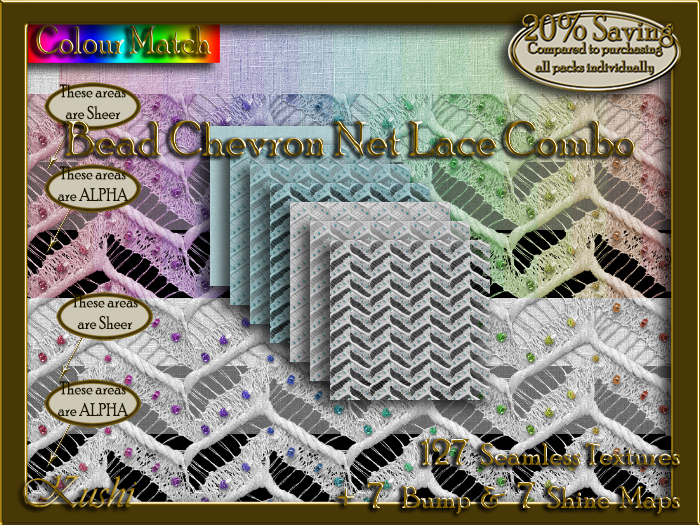 Second Life Marketplace - Bead Chevron Net Lace Combo Seamless Texture Set