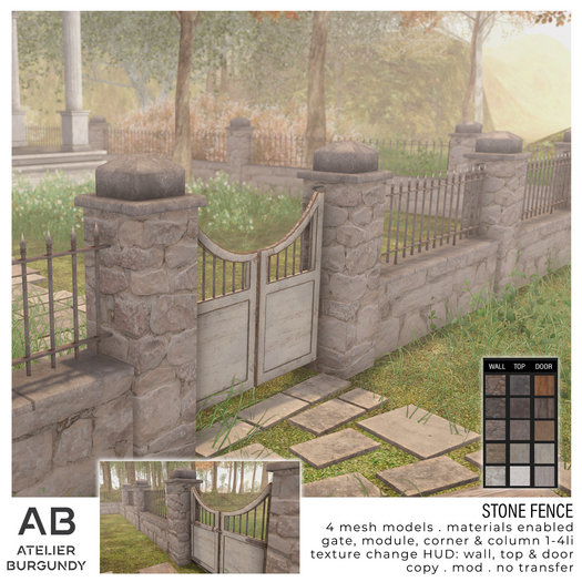 Second Life Marketplace - Atelier Burgundy . Stone Fence *ADD*