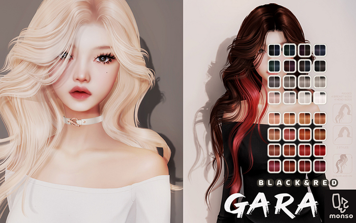 Second Life Marketplace - [monso] Gara Hair /Black & Red