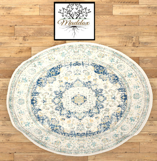 Second Life Marketplace - Maddox - Round Rug-Distressed Ivory & Blue