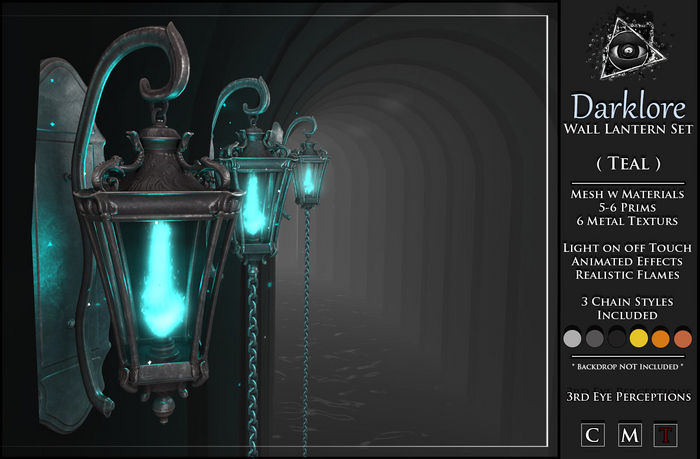 Second Life Marketplace - Darklore Wall Lantern Teal
