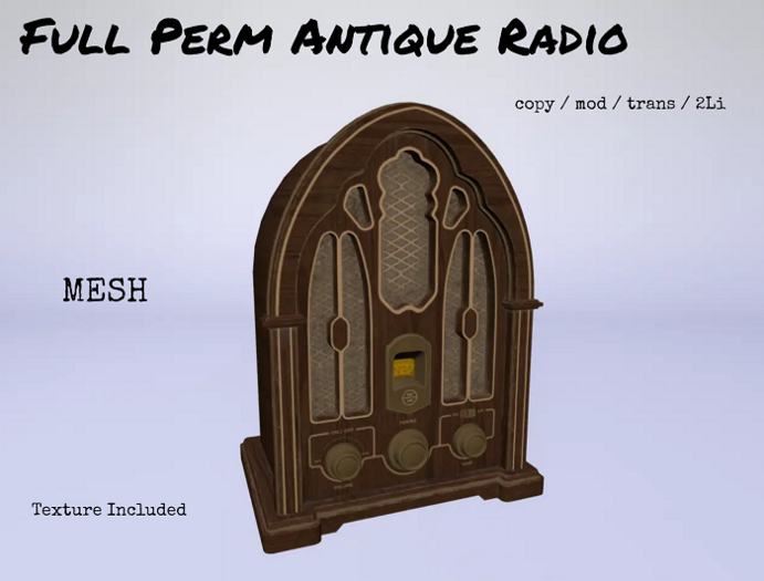 Second Life Marketplace - FP Mesh Antique Radio FULL PERM