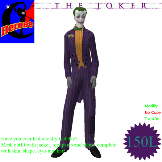 Second Life Marketplace - Heroes Costume Jester Arkham (inspired by Joker)