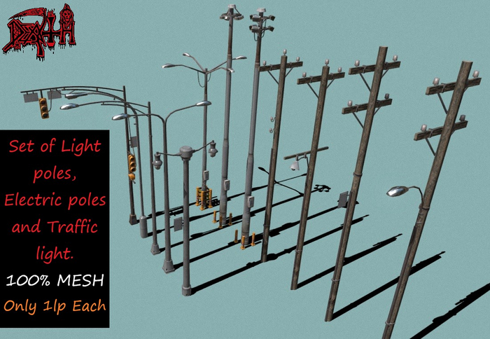 Second Life Marketplace - [Death] - Set of Light poles, Electric poles ...