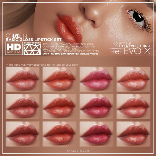 Second Life Marketplace - Opulein: Basic Gloss Lipstick Set [lel EVO X ...