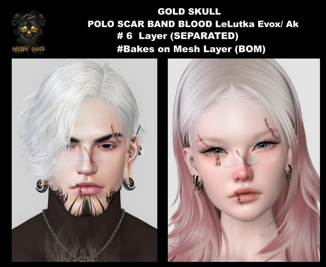 Second Life Marketplace - GOLD SKULL POLO SCAR BAND BLOOD LeLutka Evox/ Ak