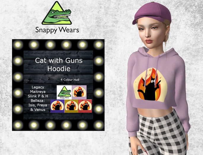 Second Life Marketplace - Snappy \\ Cat with Guns Hoodie