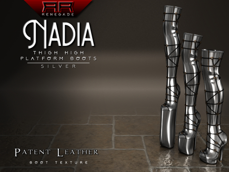 Second Life Marketplace - [Renegade] Nadia Thigh High Platform Boots - Silver