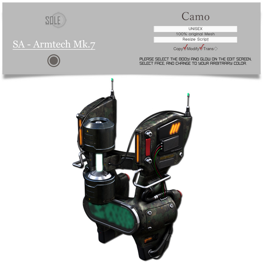 Second Life Marketplace - :::SOLE::: SA - Armtech Mk.7 (Camo)