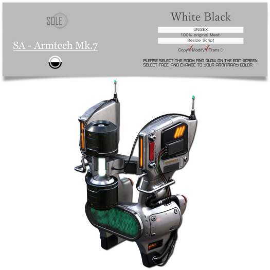 Second Life Marketplace - :::SOLE::: SA - Armtech Mk.7 (White Black)