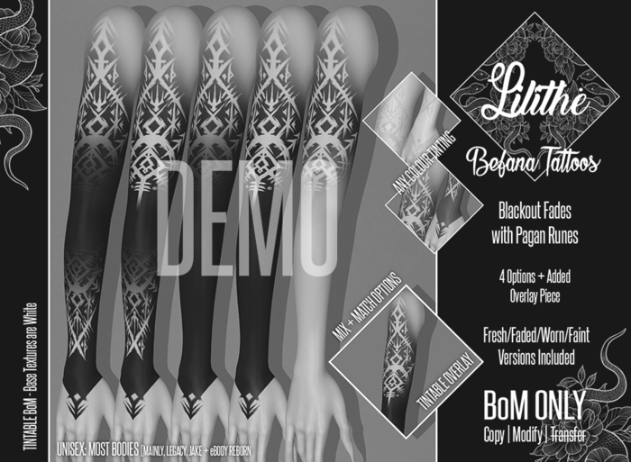Second Life Marketplace - Lilithe'// Befana Tattoos [DEMO]