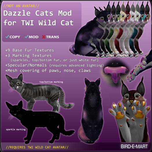 Second Life Marketplace - BRDMRT Dazzle Cats Mod for TWI Wild Cat