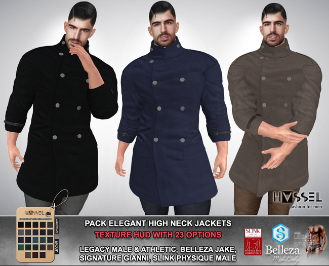 Second Life Marketplace - (HASSEL) PACK MENS ELEGANT HIGH NECK JACKETS ...