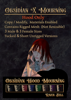 Second Life Marketplace - Raven Bell - Obsidian Hood X [Mourning]