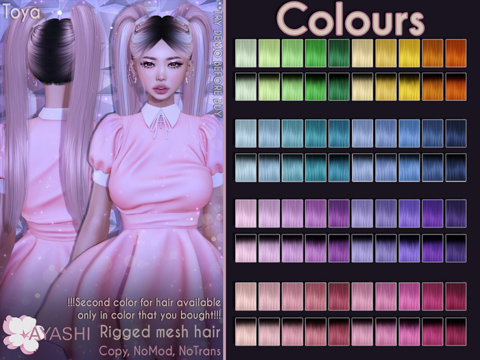 Second Life Marketplace - [^.^Ayashi^.^] Toya hair-Colours