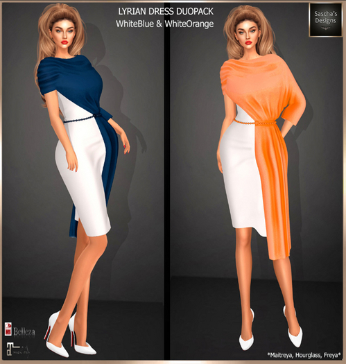 Second Life Marketplace - SAS - Lyrian WhiteBlue & WhiteOrange Dress (MB)