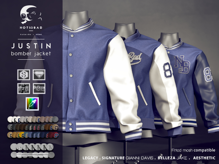 Second Life Marketplace - not so bad . mesh . JUSTIN bomber jacket . aqua