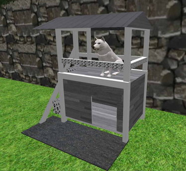 Second Life Marketplace - DD Dog House w/ upper deck (gray/white)